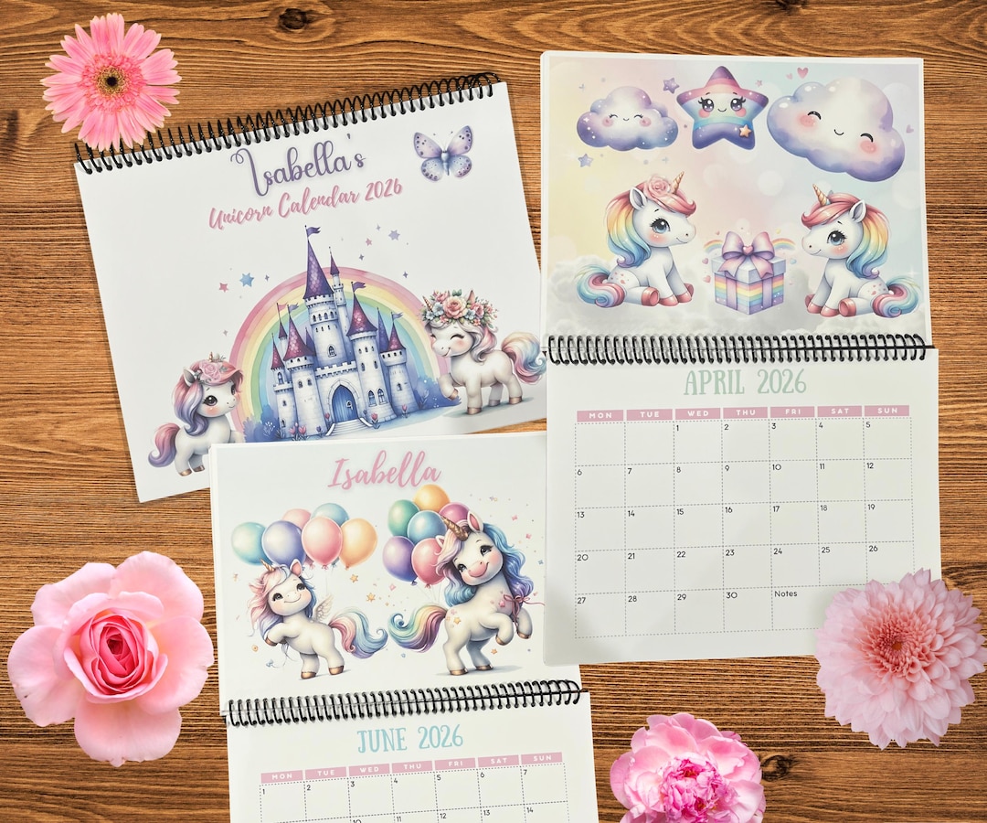 Personalized Unicorn Calendar 2026: Girls Wall Decor, Birthday Gift ...