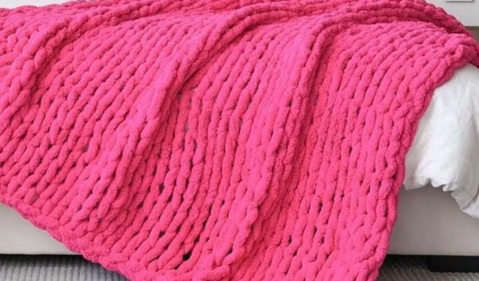 Handmade Pink Chunky Knit Throw, Chenille Blanket - Etsy