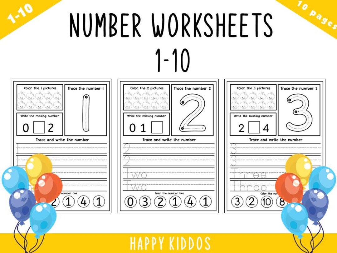 Number Tracing 1-10 Worksheets – Preschool Kindergarten Math (PDF ...