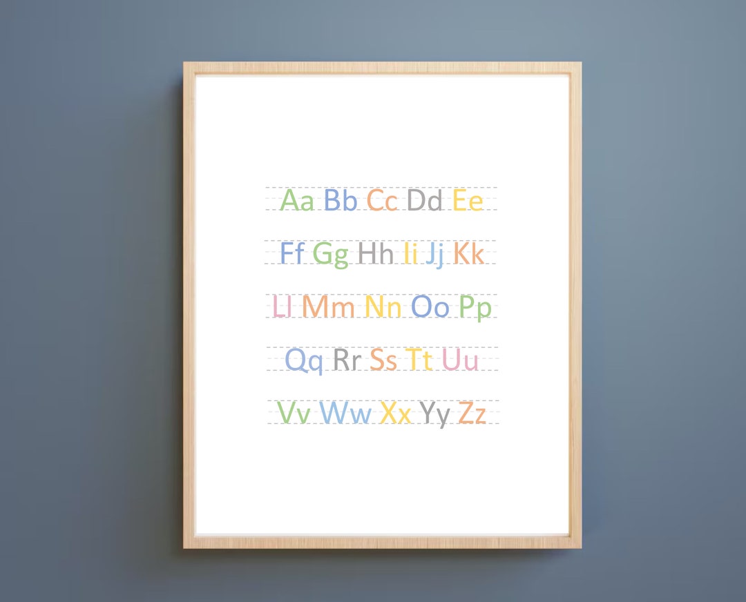 Rainbow Alphabet Poster, Handwriting Chart Print, Educational Wall Art ...