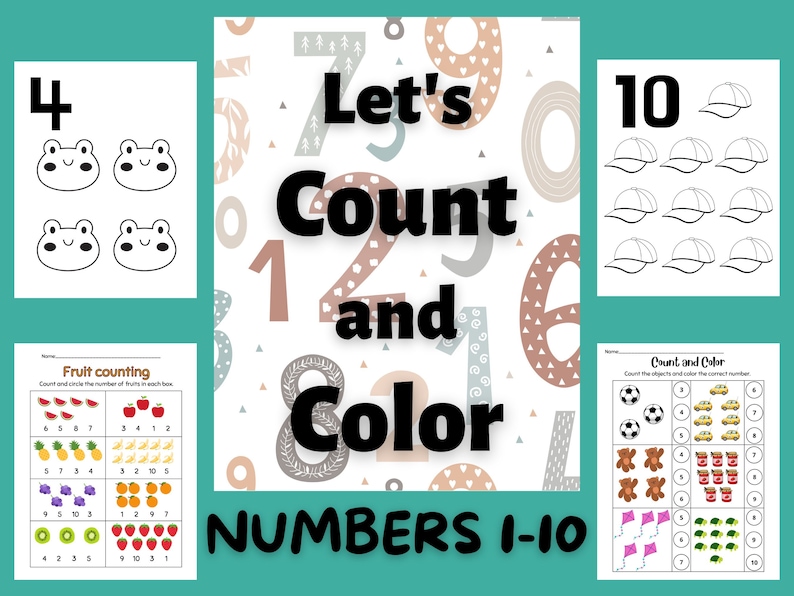 Preschool - Kindergarten Activity Worksheet Packet| Count and Color 1 ...
