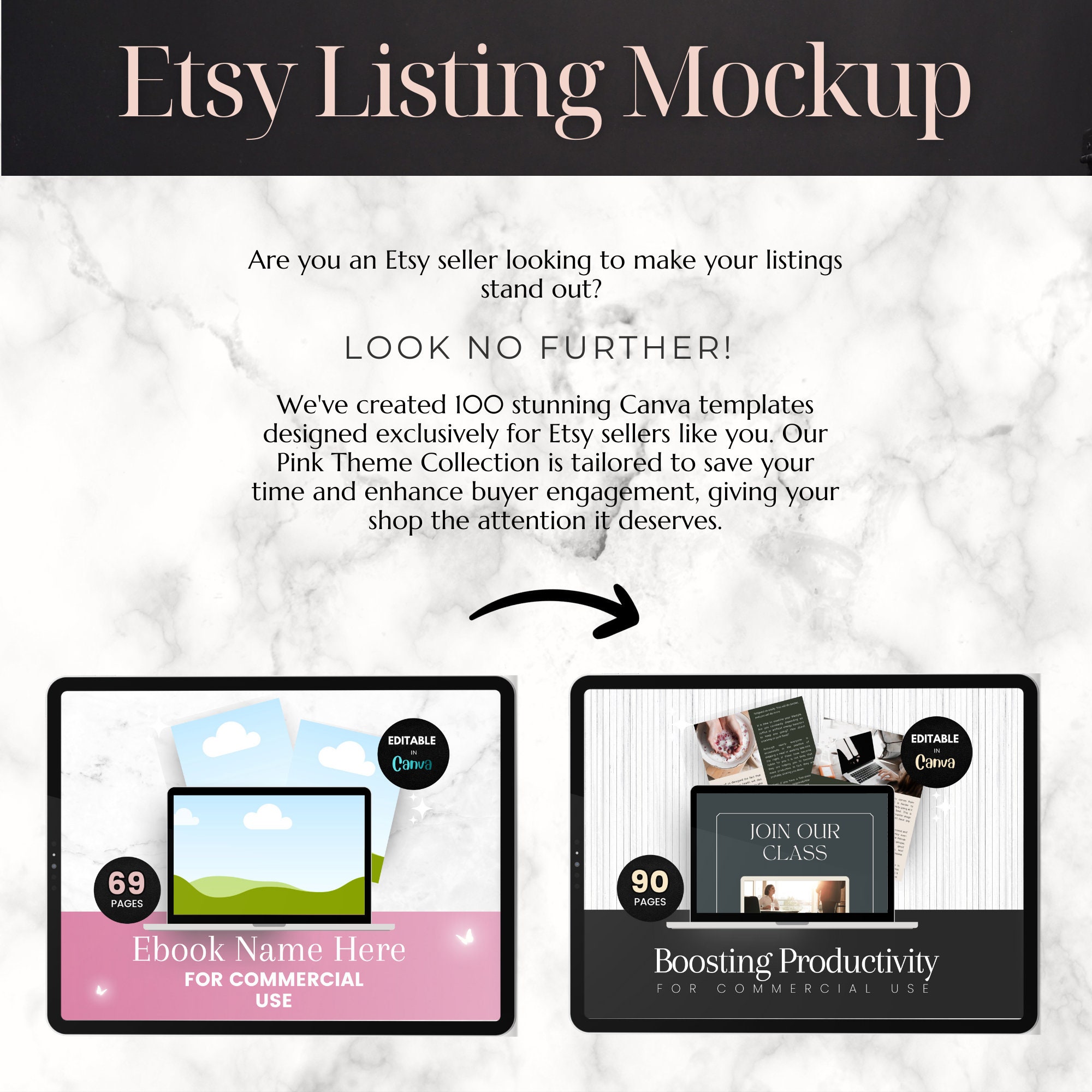 Pink Theme Etsy Listing Canva Templates Bundle 100 Mockups, Easy to Use ...