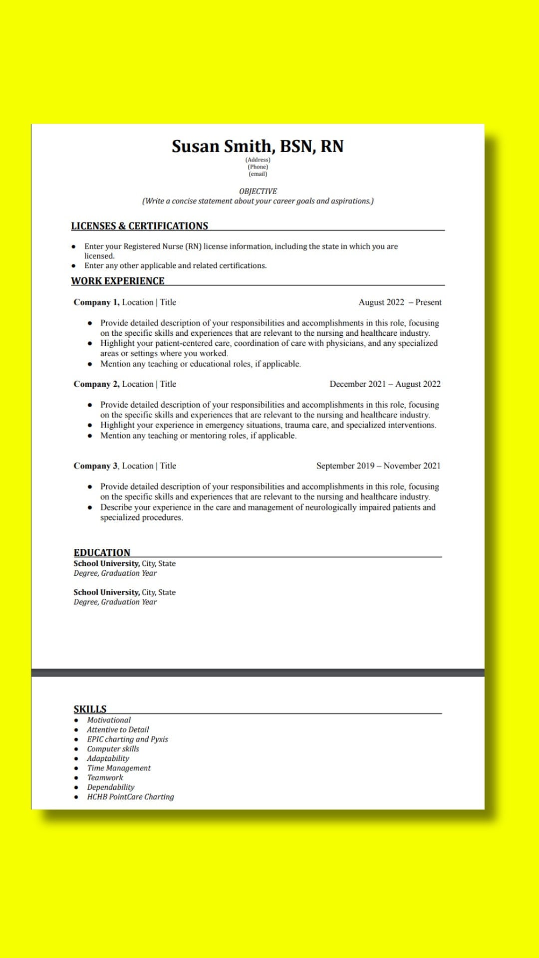 Professional Nursing Resume Template: Healthcare Industry, RN, ICU ...