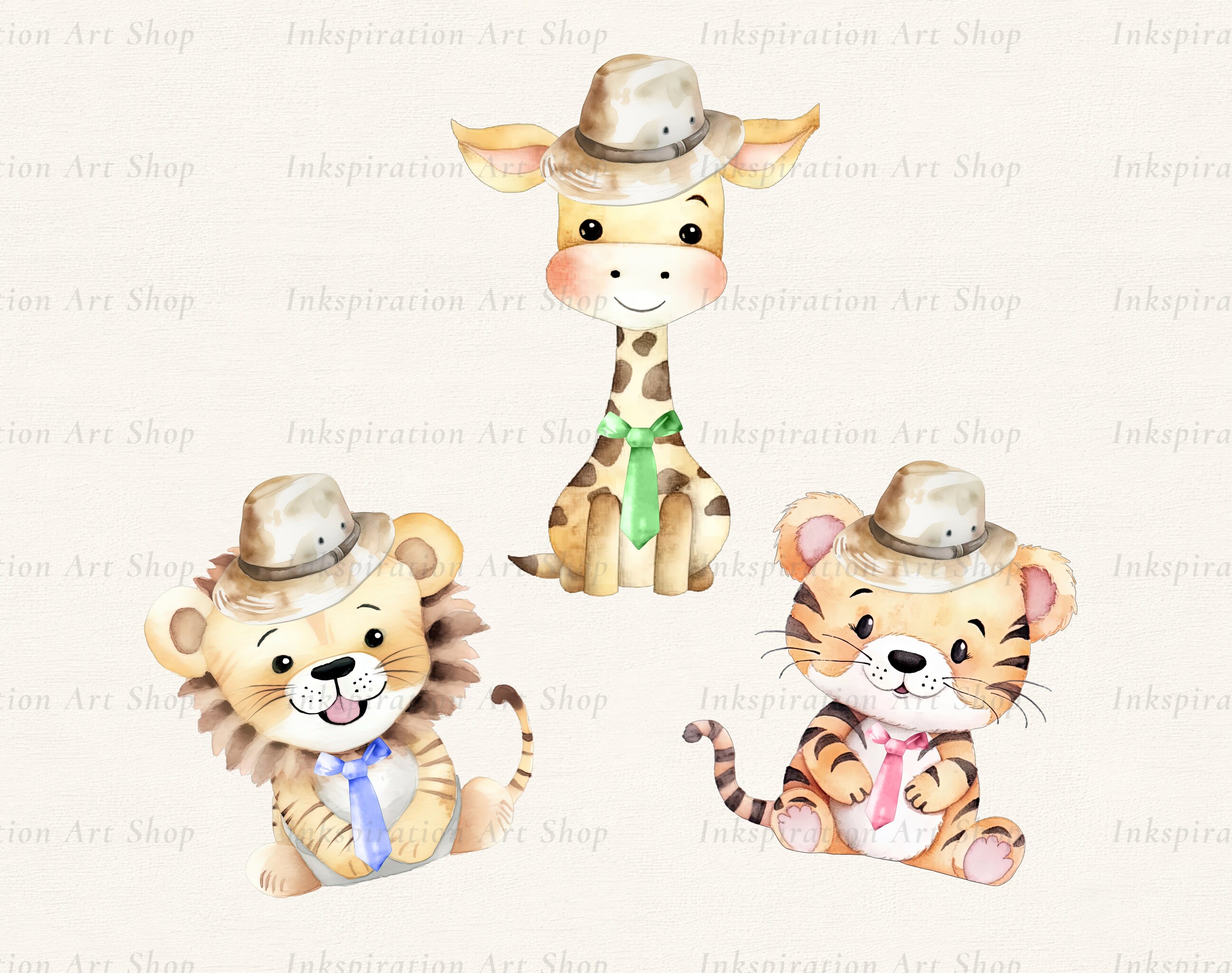 Safari Watercolor Clipart: Safari Baby Animals Elephant, Zebra, Lion ...