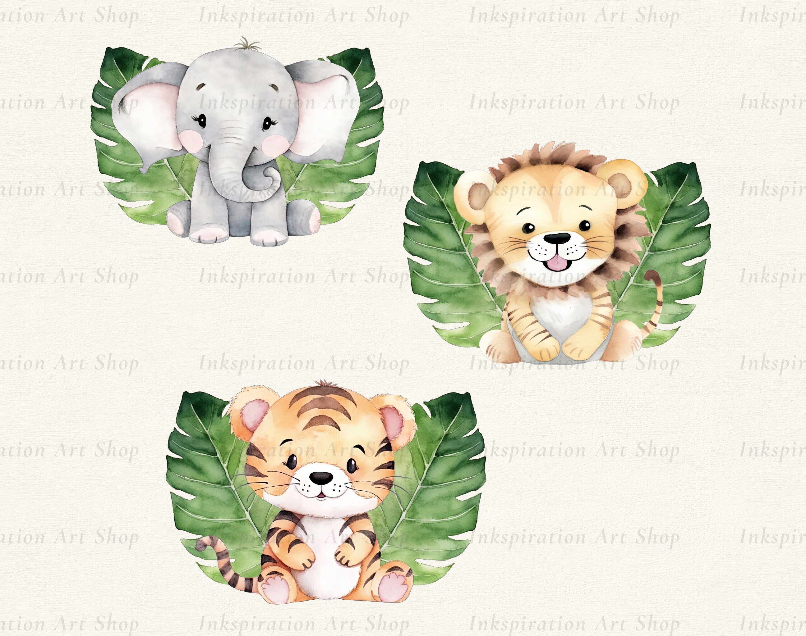 Safari Watercolor Clipart: Safari Baby Animals Elephant, Zebra, Lion ...