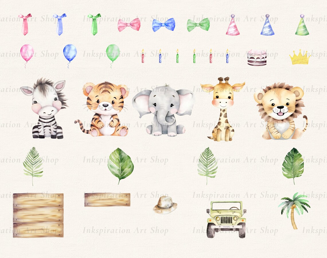 Safari Watercolor Clipart: Safari Baby Animals Elephant - Etsy