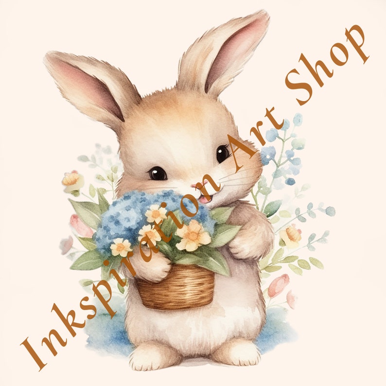 Spring Bunnies Clipart Flowers Clipart Children Clipart - Etsy