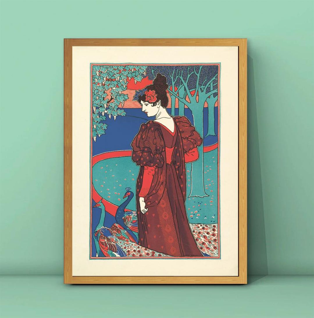 Louis Rhead Art Nouveau Woman With Peacocks Poster (digital Download ...