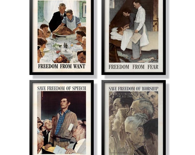 Norman Rockwell Masterpiece Poster Program Four Freedom Prints 17X22 ...