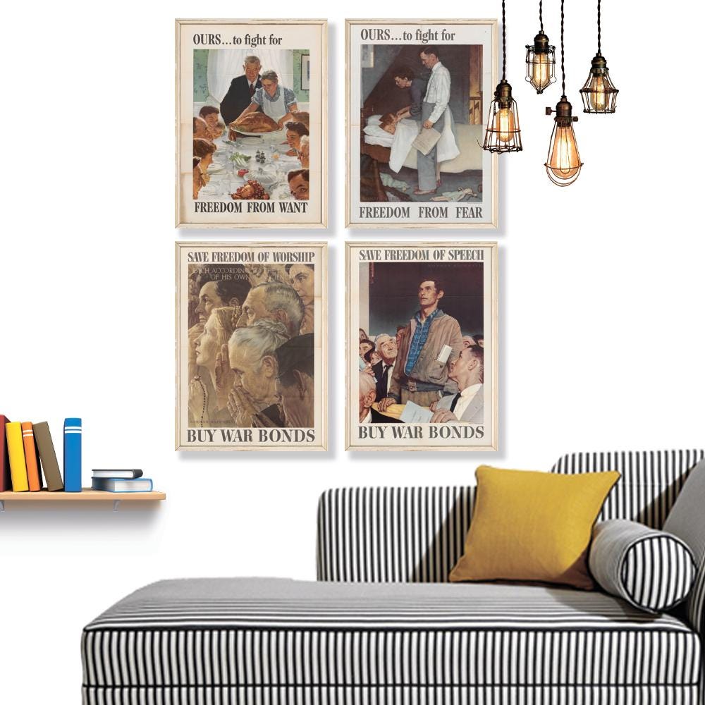 Set of 4 Norman Rockwell Four Freedoms Print,freedom From Fear, Freedom ...