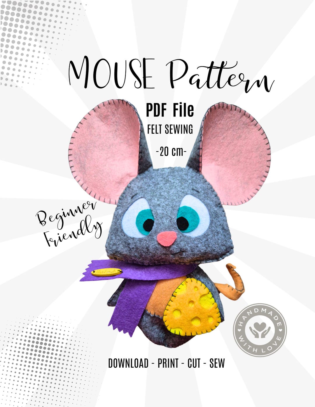 Mouse- Sewing Pattern, Cute Mouse Toy Pattern 20 Cm, PDF File, Instant ...