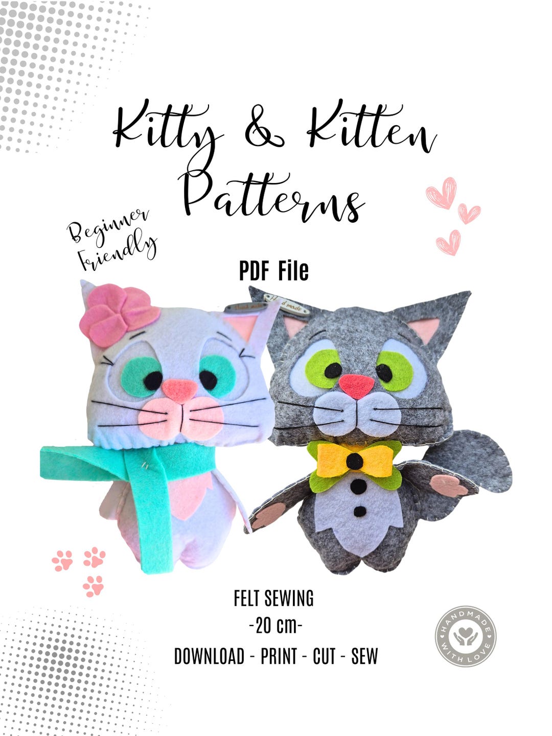 Felt Kitty & Kitten Toy Set, PDF Pattern | DIY Hand-sewn, Tutorial With ...