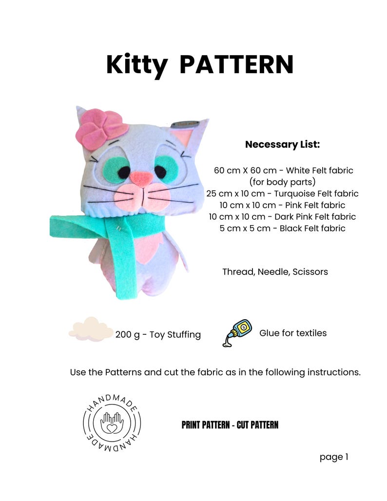 DIY Felt Kitty Toy PDF Pattern | Step-by-step Hand-sewing Instructions ...