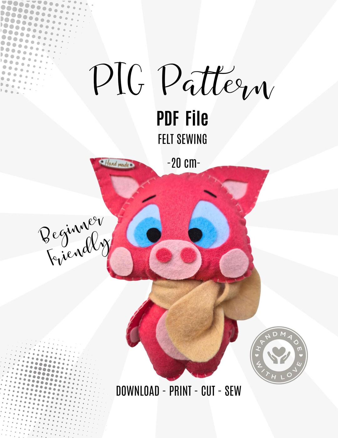 Piglet- Sewing Pattern, Cute Pig Toy Pattern 20 Cm, PDF File, Instant DOWNLOAD - Etsy