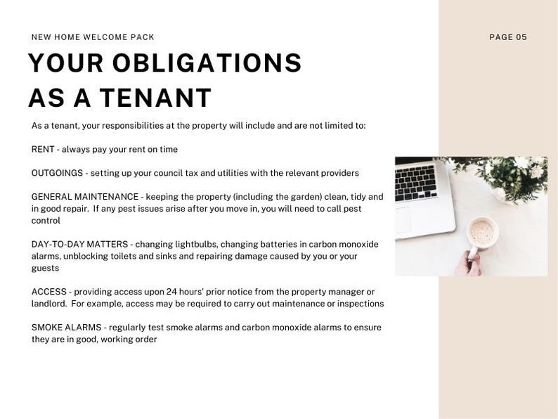 Tenant Information Pack for New Tenant New Home Printable Template for ...