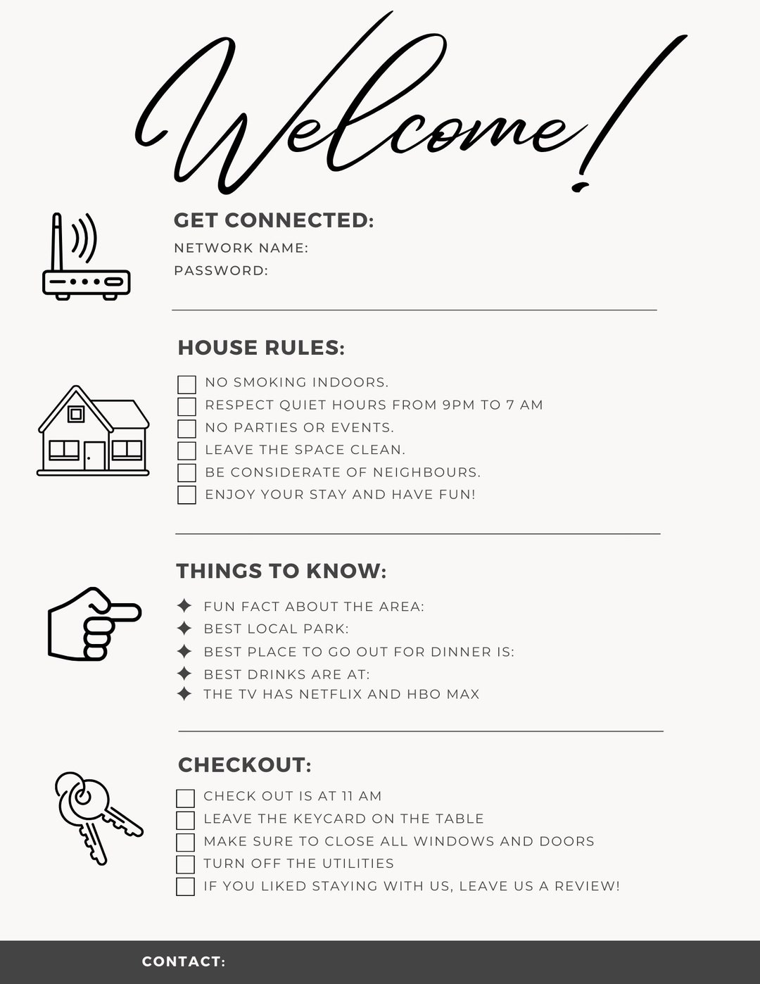Vacation Rental Home Rules and Wifi Information Poster Airbnb Rules and ...