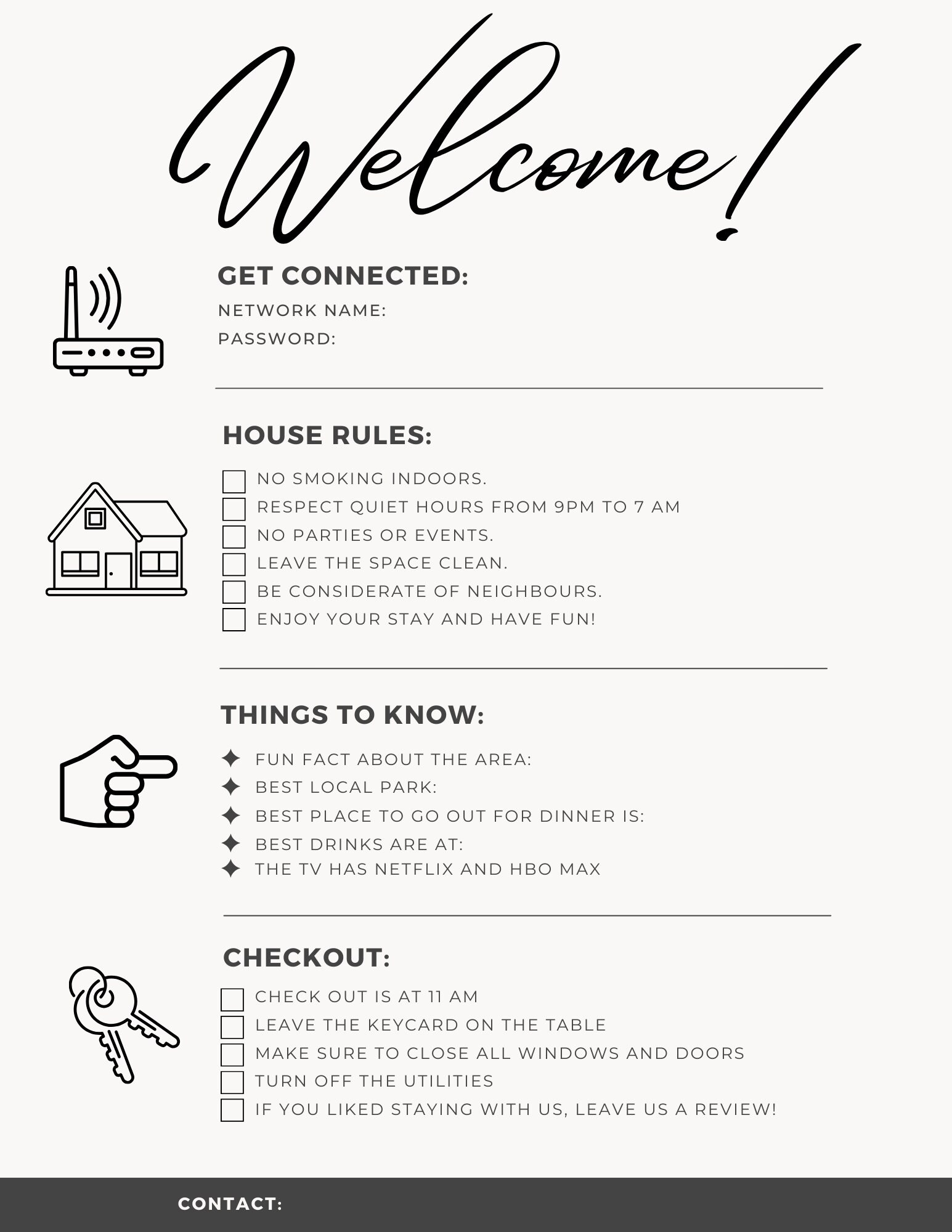 Vacation Rental Home Rules and Wifi Information Poster Airbnb Rules and ...
