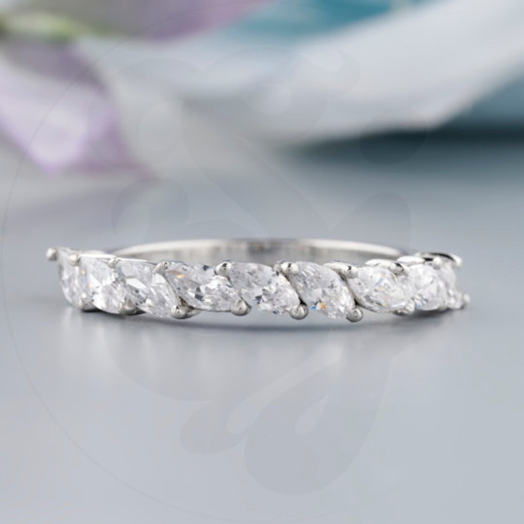 14K White Gold Proposal Wedding Band, 5X2.5 MM Marquise Cut White ...