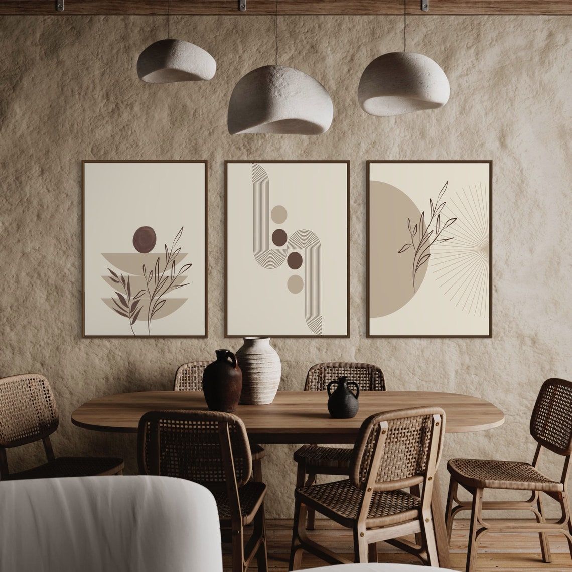 Boho Abstract Wall Art Prints, Boho Wall Decor, Set of 3 Prints, Boho Wall Art, Mid Century ...