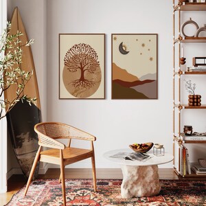 Boho Landscape Print, Tree of Life Print, Abstract Moon Printable Wall ...