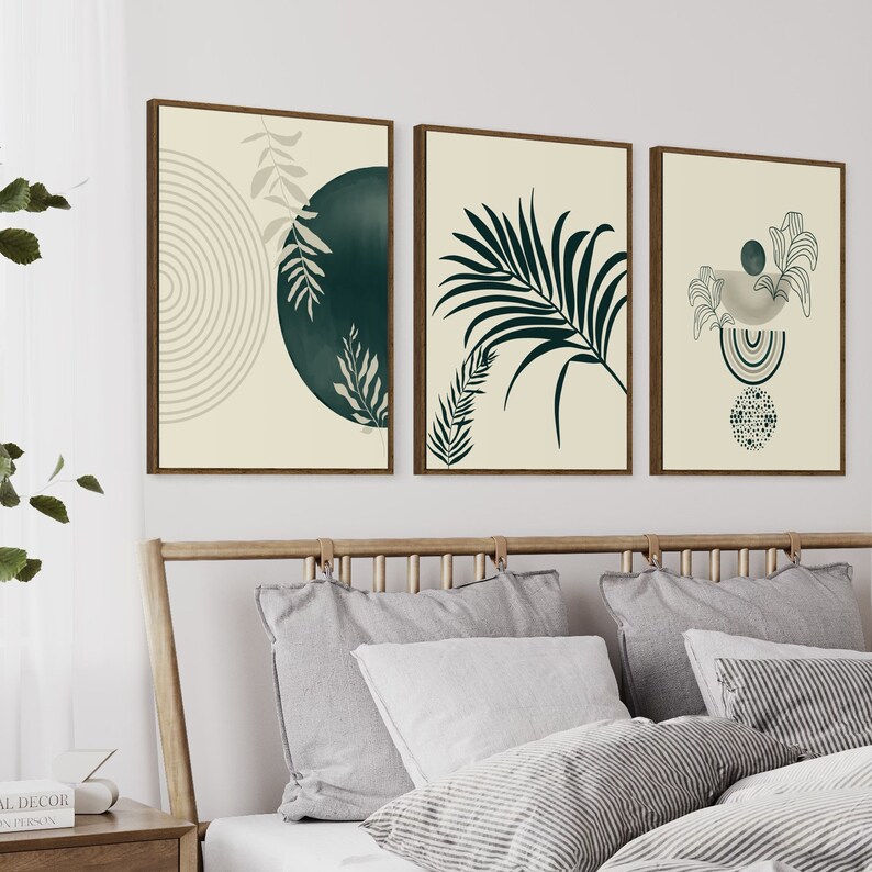 Printable Dark Green Mid Century Modern Wall Art Set of 3 Prints ...