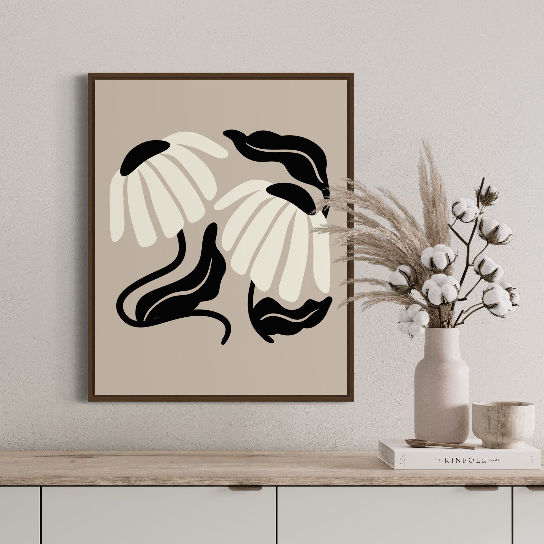 Abstract Floral Digital Download, Beige Black Wall Art Set of 2 ...