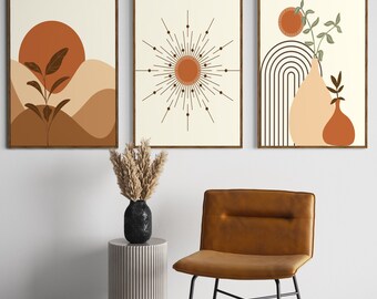 Boho Wall Art, Boho Art Prints Set of 3, Printable Art, Boho Rainbow Prints, Abstract Boho ...