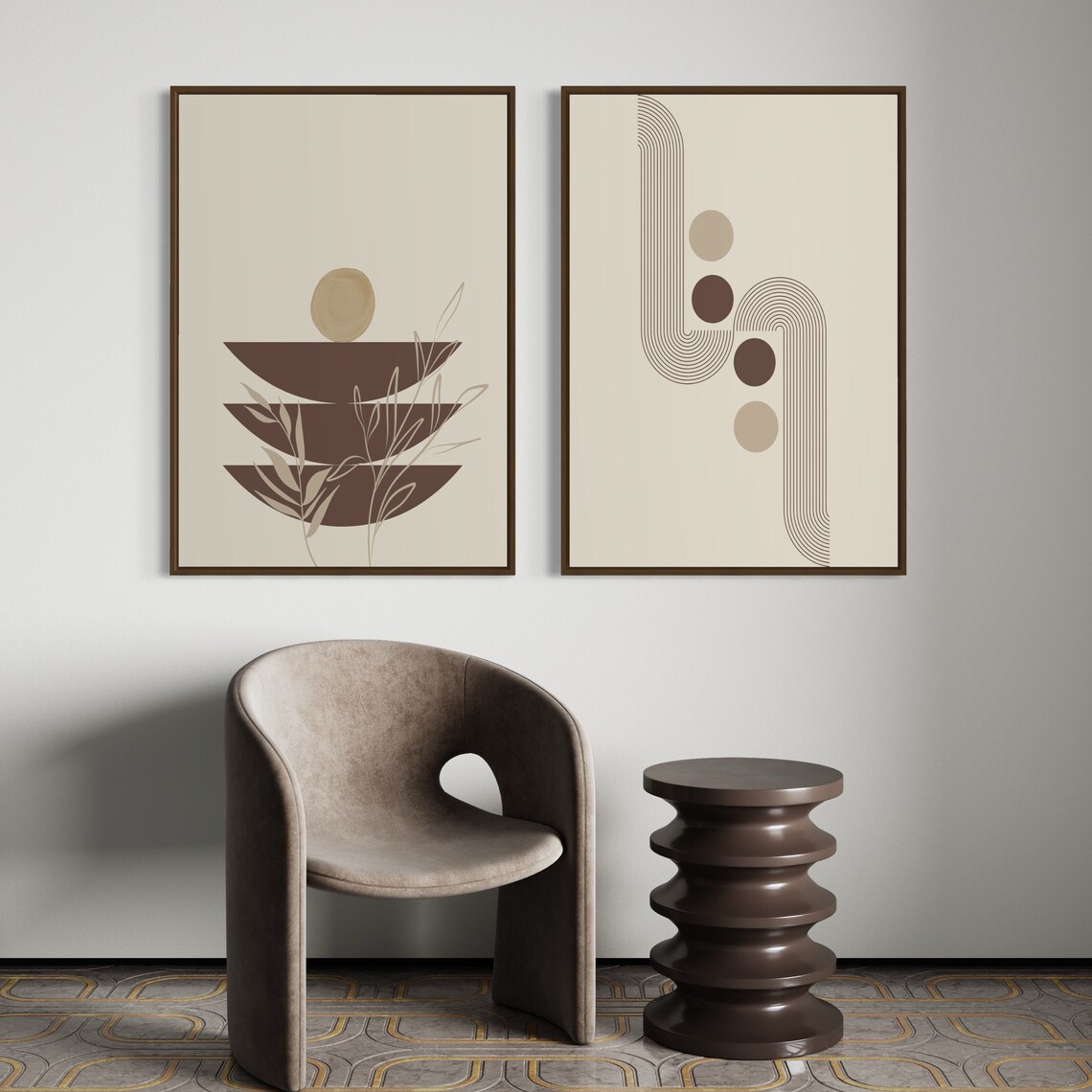Boho Abstract Wall Art Prints, Boho Wall Decor, Set of 3 Prints, Boho Wall Art, Mid Century ...