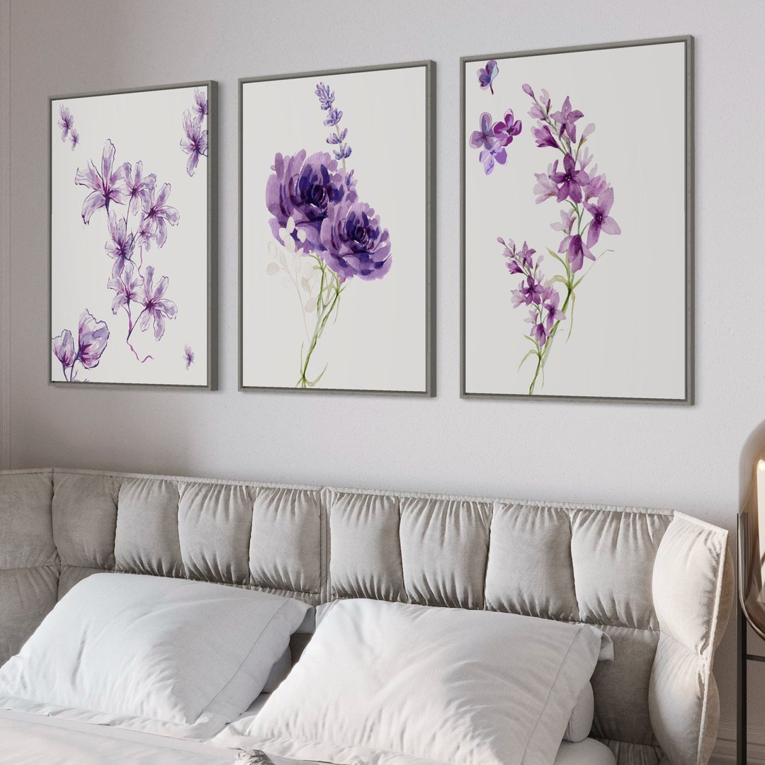 Purple Flowers Print, Set of 3, Purple Watercolor, PRINTABLE Floral ...