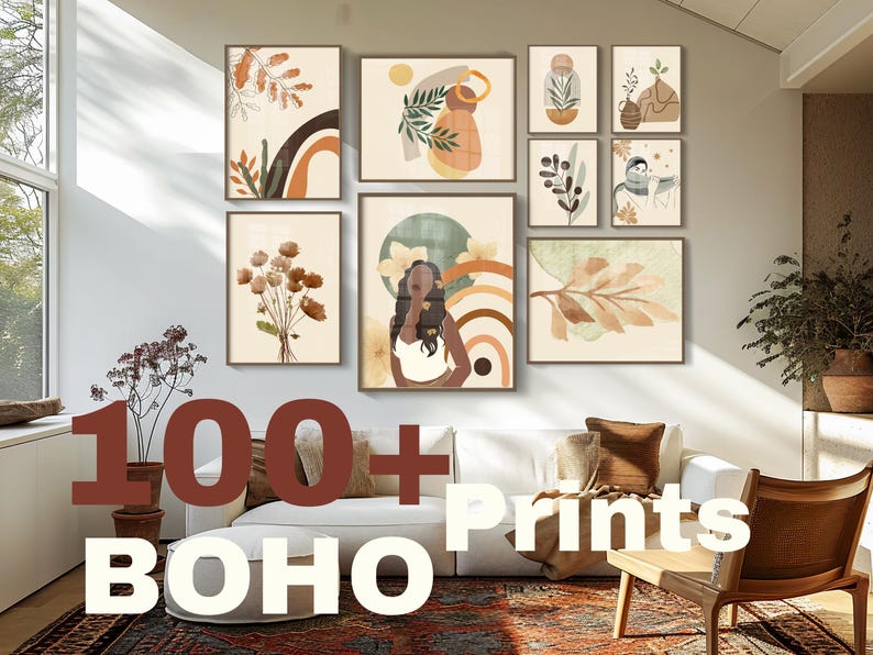 Boho Wall Art Bundle, Mid Century Art Prints, Modern Wall Decor ...