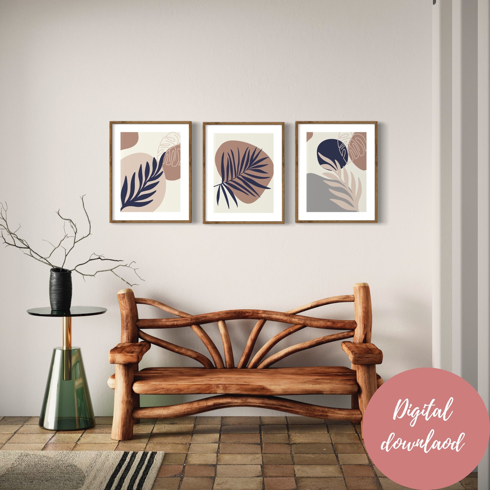 Boho Leaves Wall Art Set of 3 Printable Digital Prints - Etsy