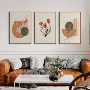 Printable Green Mid Century Modern Wall Art Set of 3 Prints, Bohemian ...