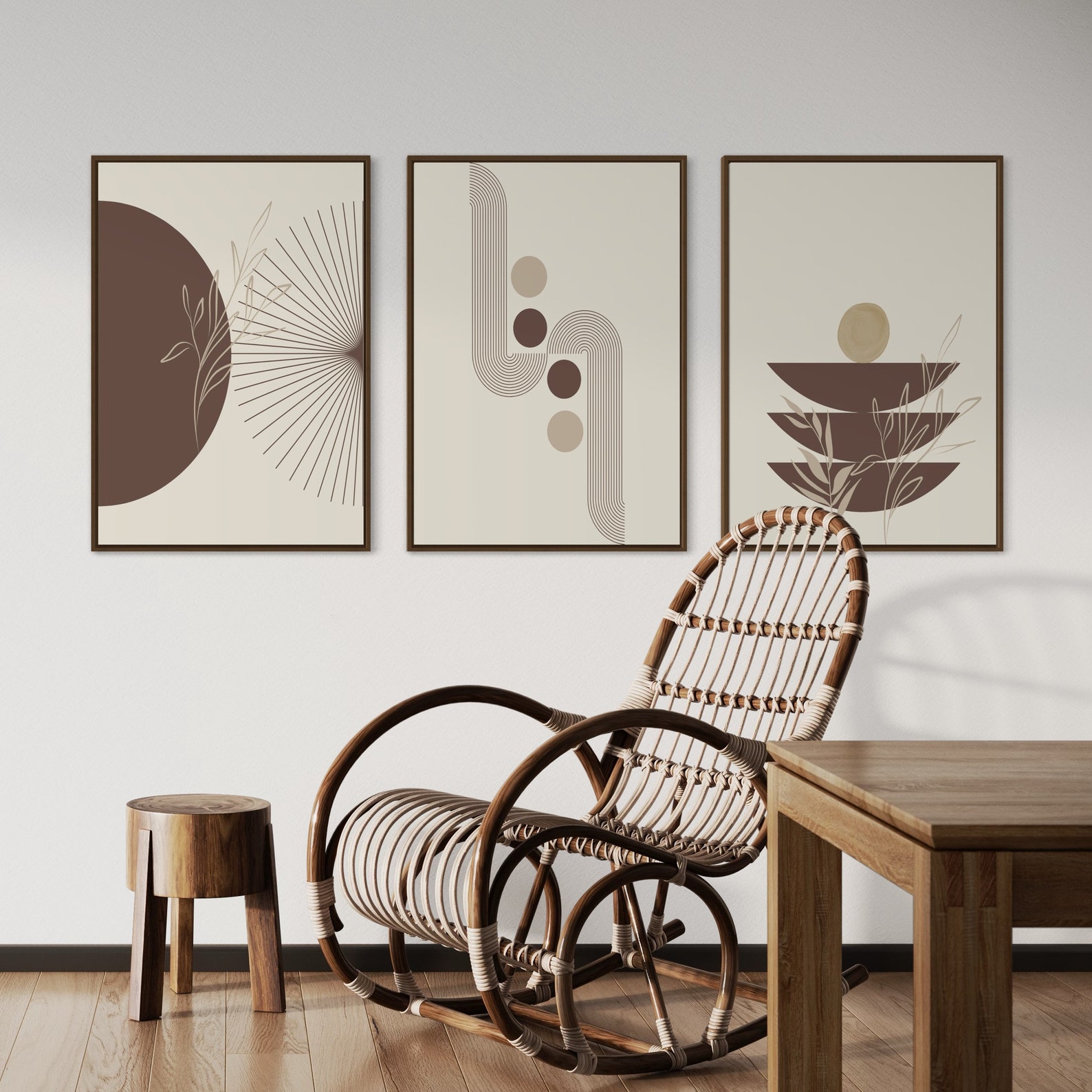 Boho Abstract Wall Art Prints, Boho Wall Decor, Set of 3 Prints, Boho Wall Art, Mid Century ...