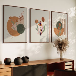 Printable Green Mid Century Modern Wall Art Set of 3 Prints, Bohemian ...