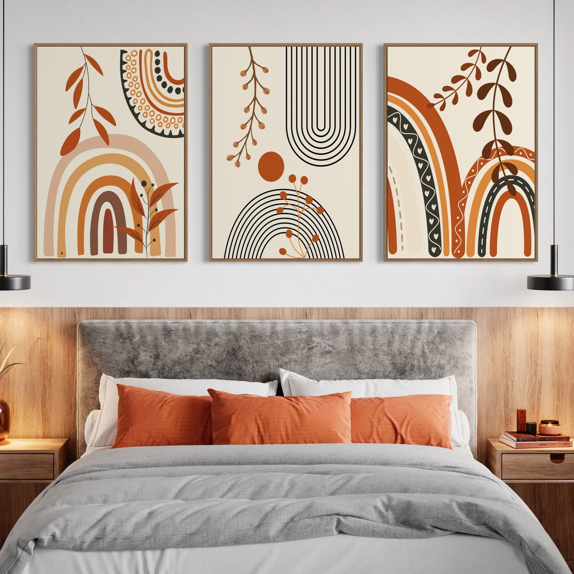 Boho Wall Art Set Boho Art Set of 5 Prints Printable Modern Art Boho Rainbow Prints Abstract ...