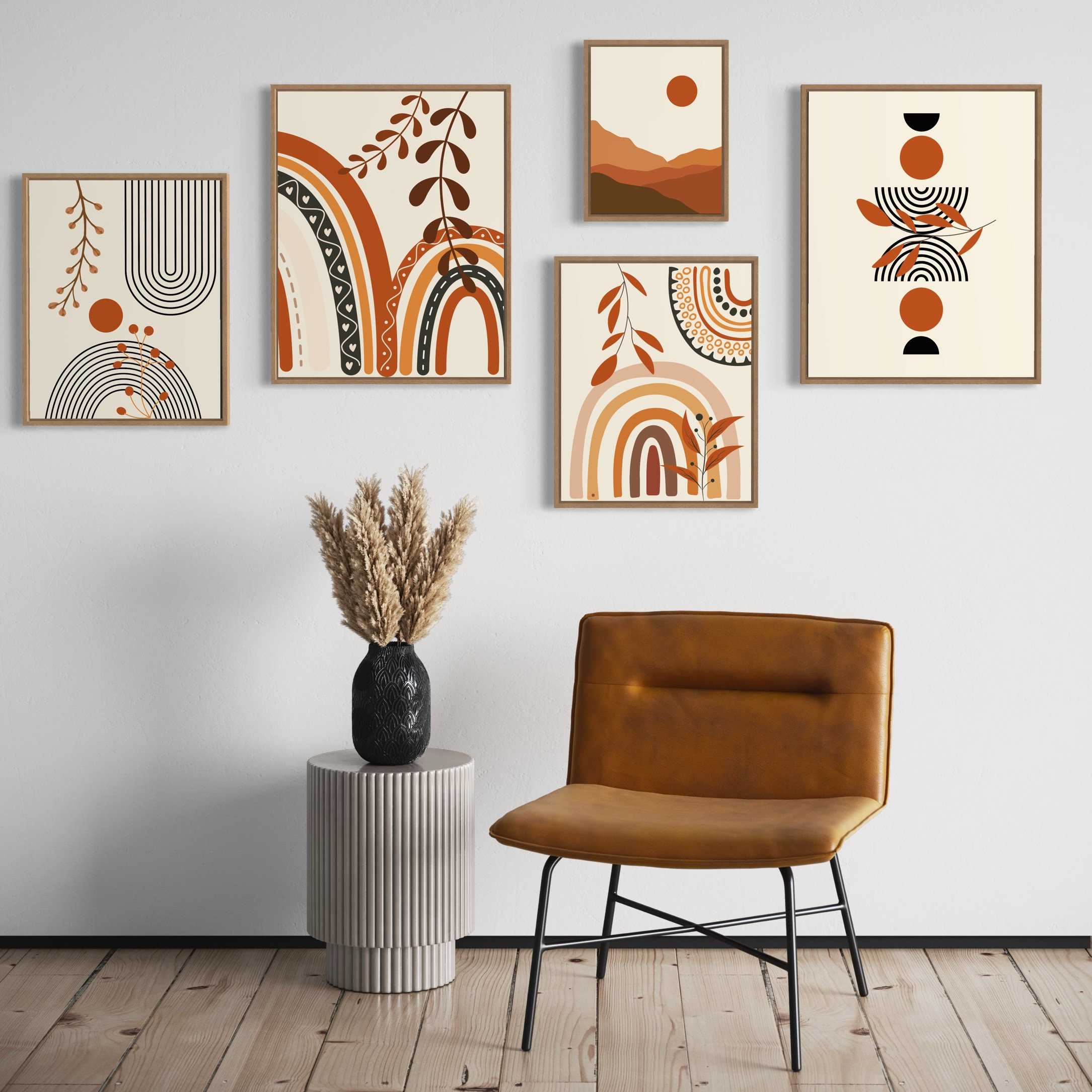 Boho Wall Art Set Boho Art Set of 5 Prints Printable Modern Art Boho ...