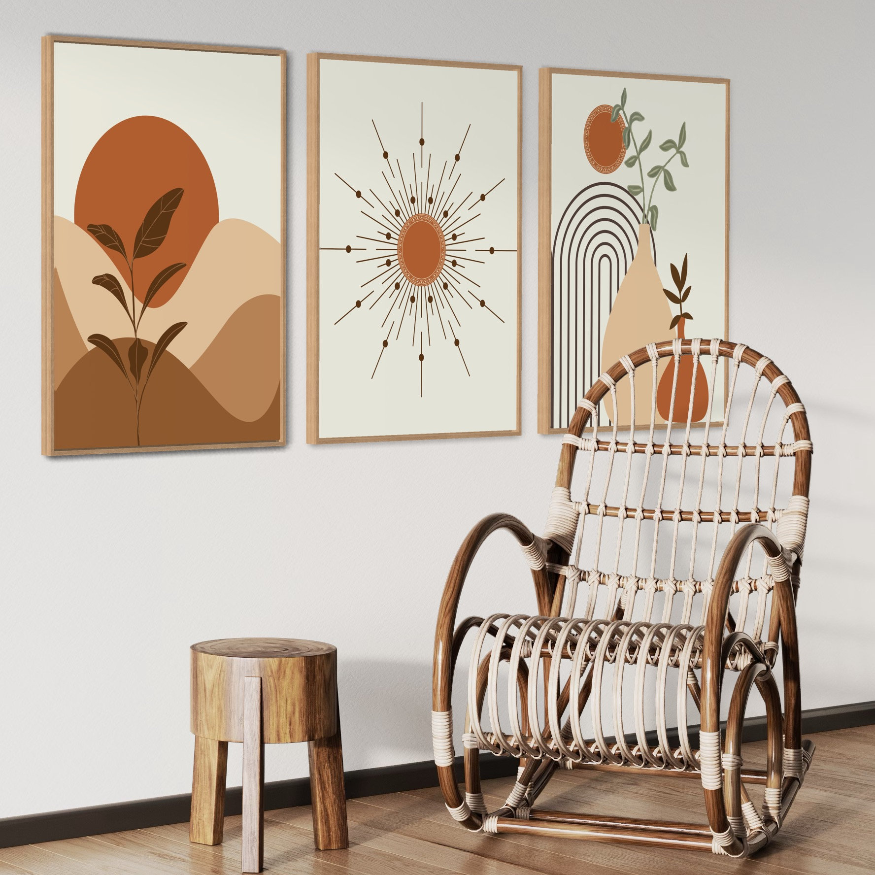 Boho Wall Art, Boho Art Prints Set of 3, Printable Art, Boho Rainbow ...