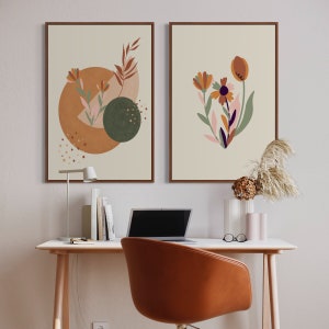 Printable Green Mid Century Modern Wall Art Set of 3 Prints, Bohemian ...