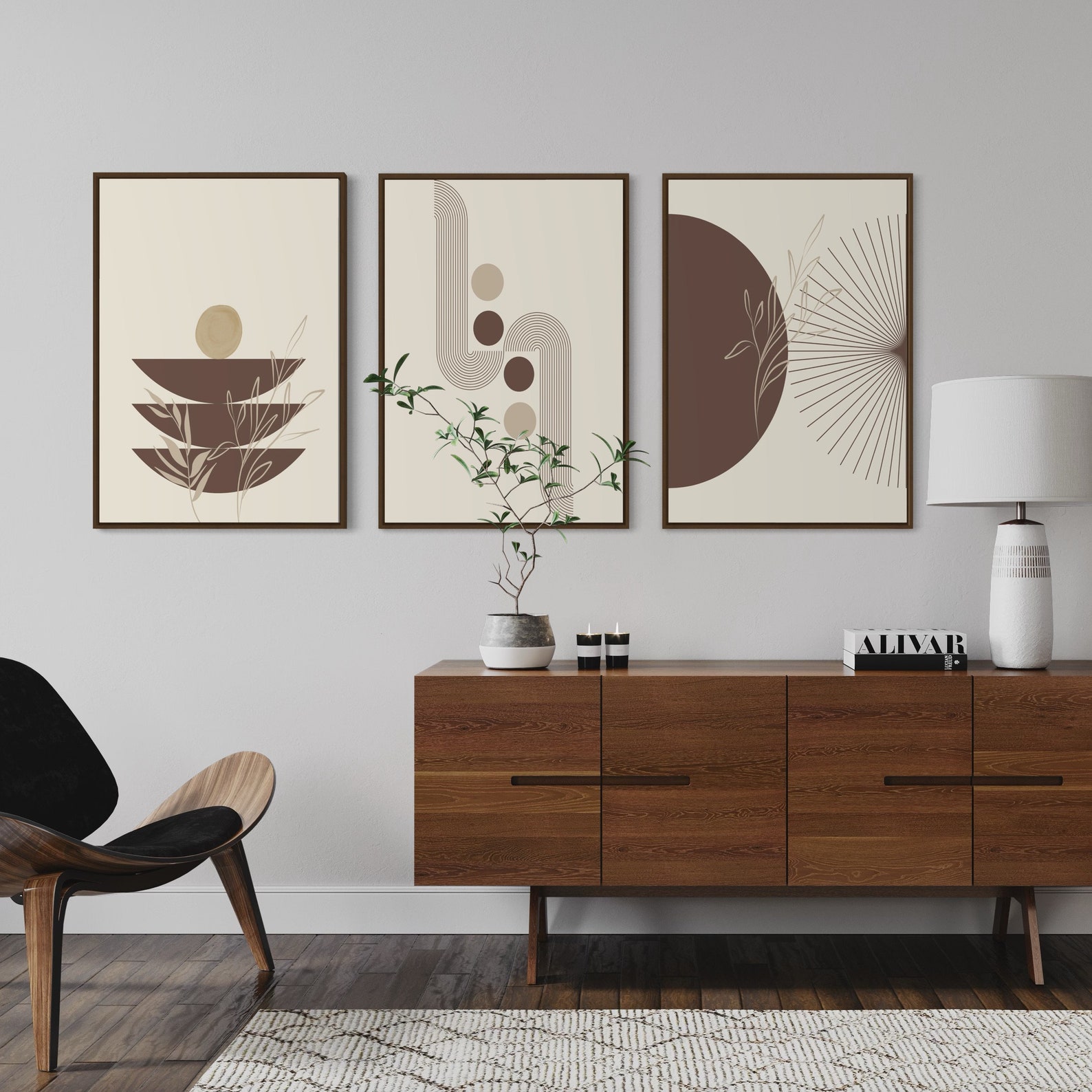 Boho Abstract Wall Art Prints, Boho Wall Decor, Set of 3 Prints, Boho Wall Art, Mid Century ...