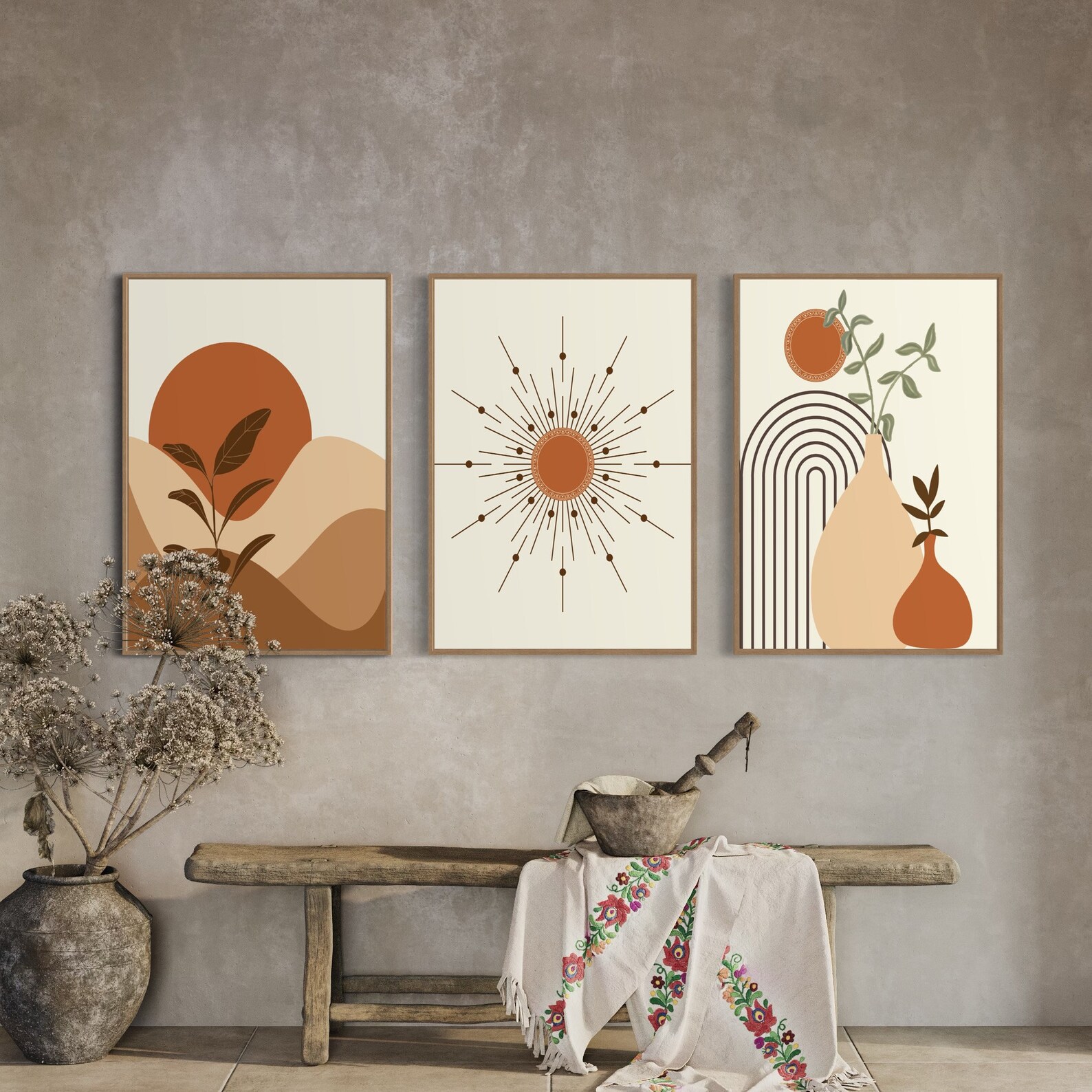 Boho Wall Art, Boho Art Prints Set of 3, Printable Art, Boho Rainbow Prints, Abstract Boho ...