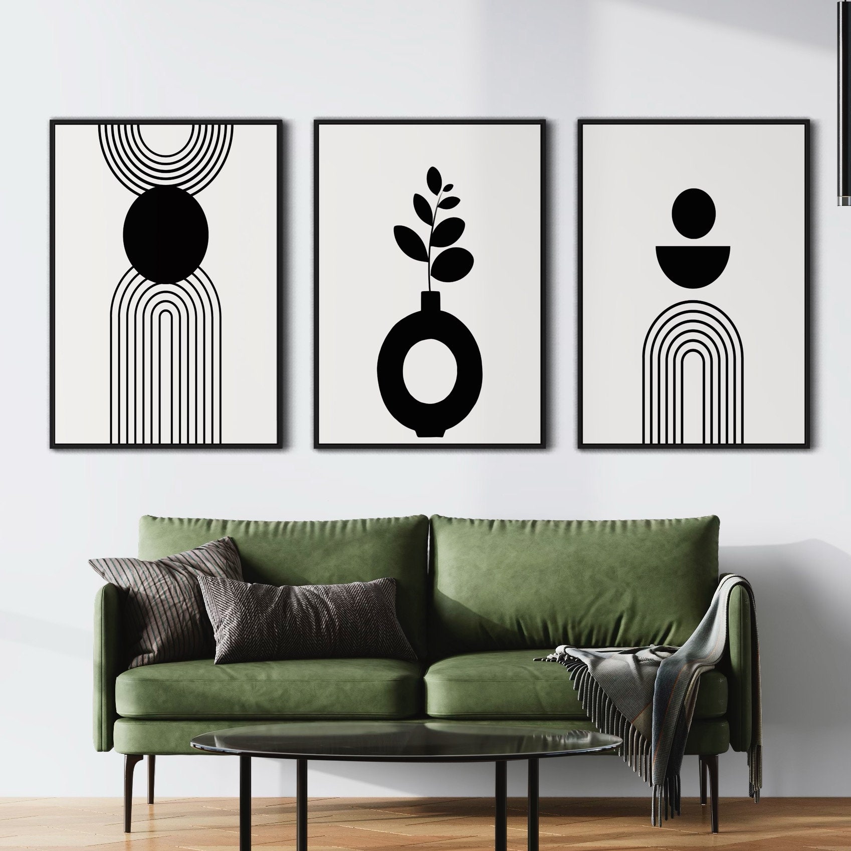 Black and White Wall Art, Boho Art Set of 3, Abstract Black and White ...