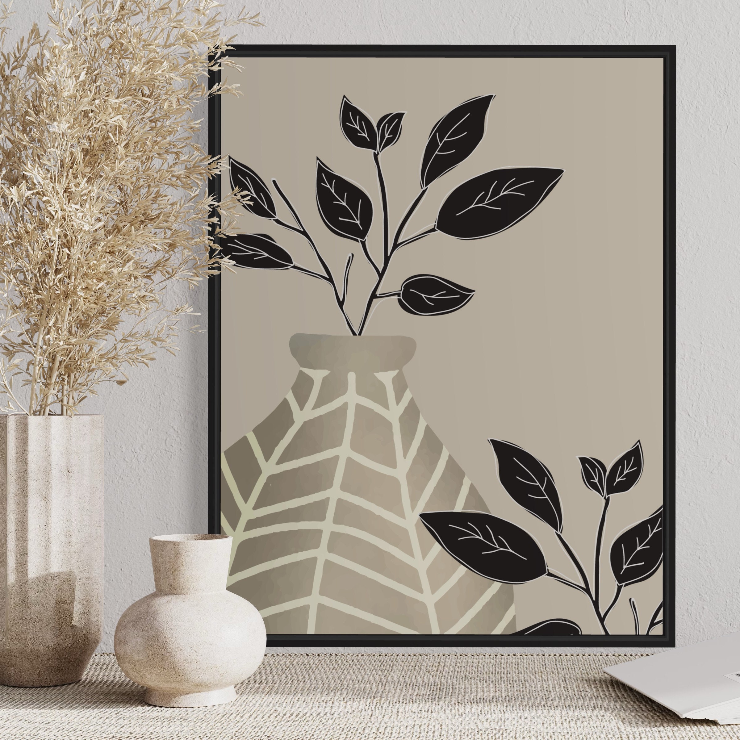 Abstract Boho Clay Pot Printable Beige Black Mid Century - Etsy