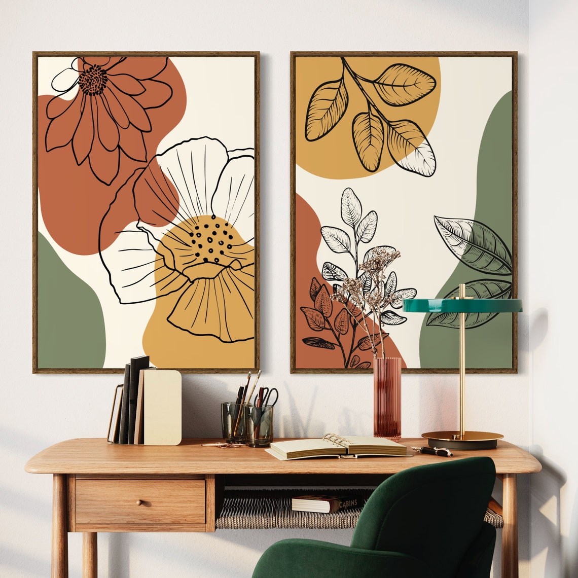 Boho Abstract Wall Art Prints, Boho Wall Decor, Set of 3 Prints, Boho Wall Art, Mid Century ...