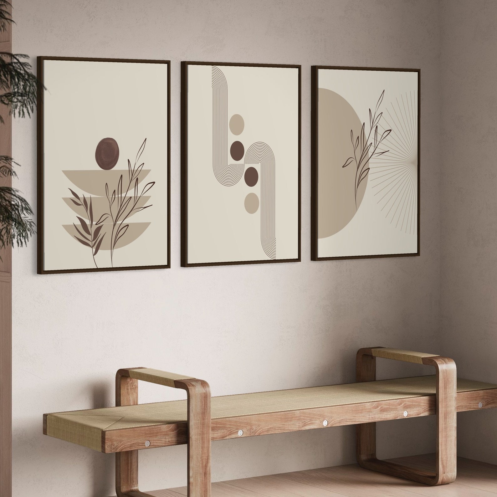 Boho Abstract Wall Art Prints, Boho Wall Decor, Set of 3 Prints, Boho Wall Art, Mid Century ...