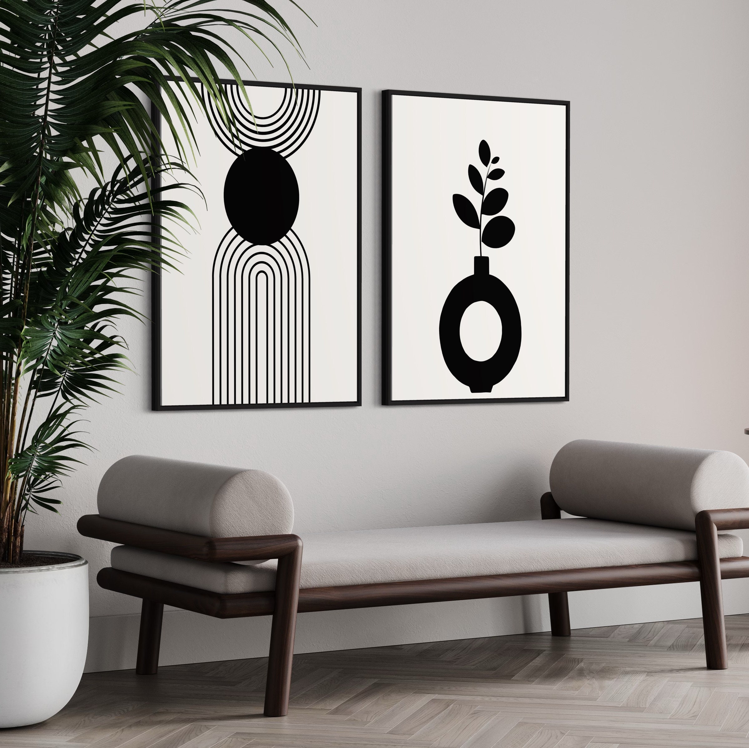 Black and White Wall Art, Boho Art Set of 3, Abstract Black and White ...