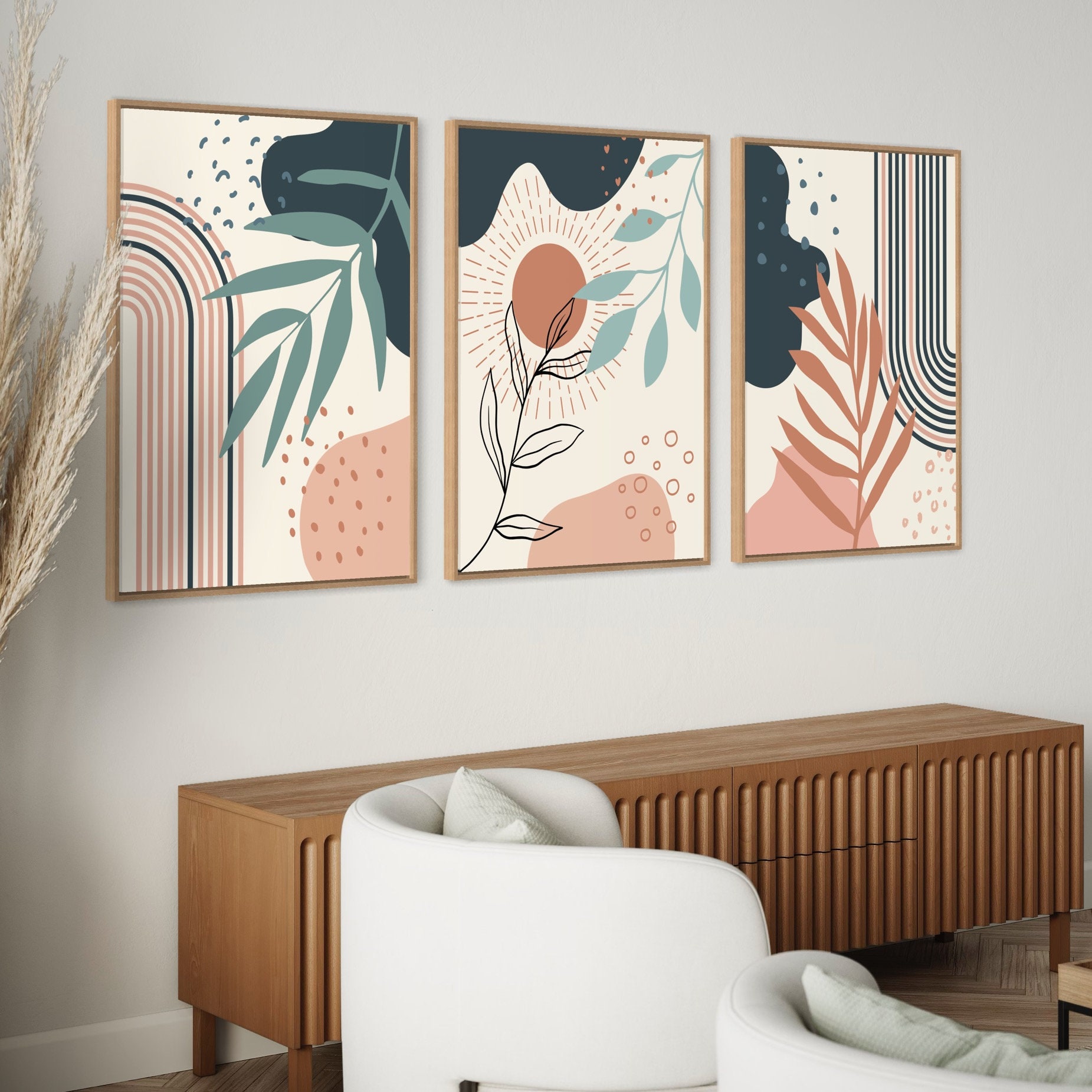 Boho Leaves Wall Art Set of 3 Printable Digital Prints - Etsy