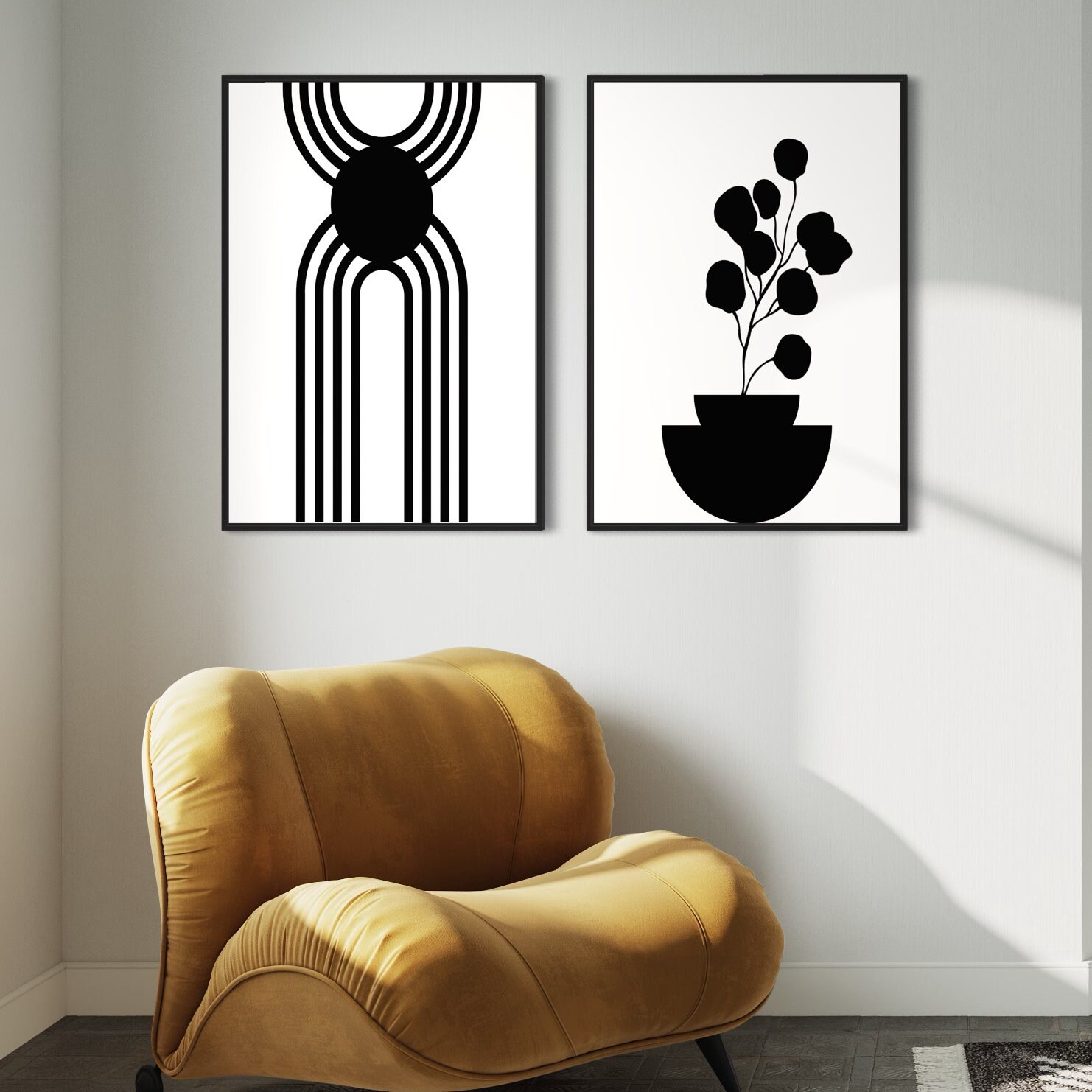 Black and White Wall Art, Boho Art Set of 3, Abstract Black and White ...