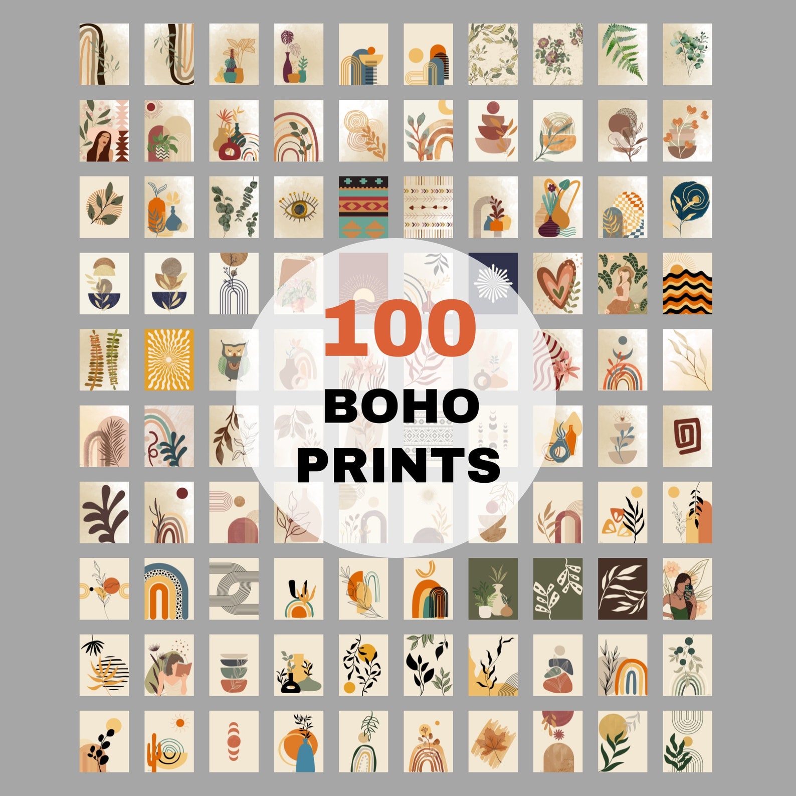 Boho Wall Art Bundle, Mid Century Art Prints, Modern Wall Decor ...