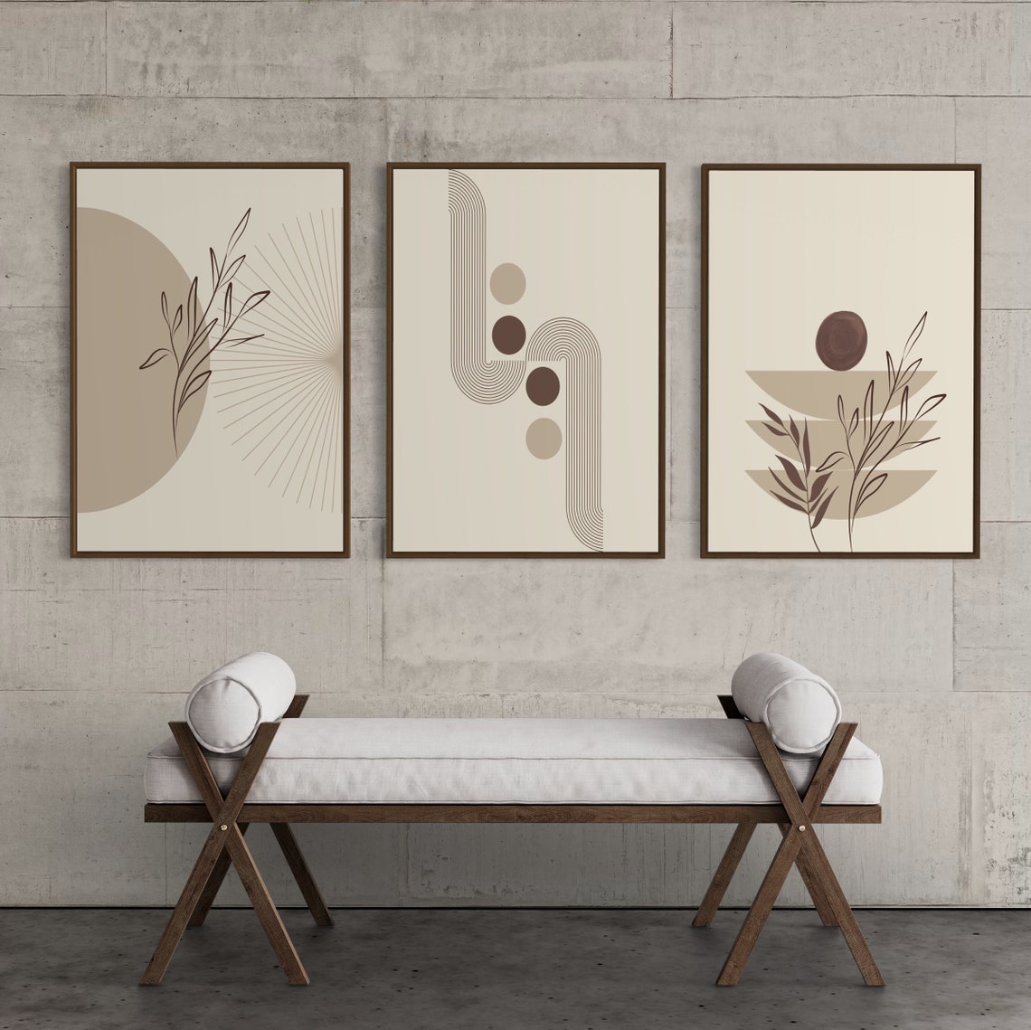 Boho Abstract Wall Art Prints, Boho Wall Decor, Set of 3 Prints, Boho Wall Art, Mid Century ...