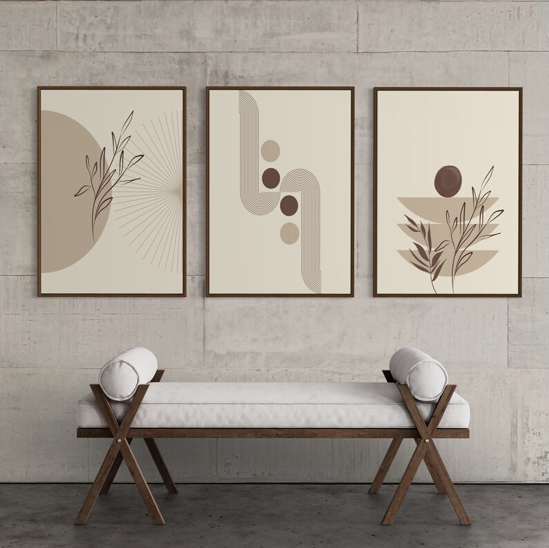 Boho Abstract Wall Art Prints, Boho Wall Decor, Set of 3 Prints, Boho Wall Art, Mid Century ...